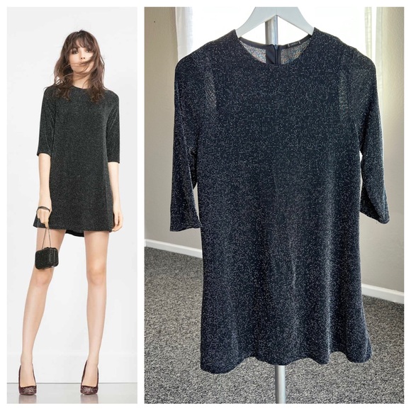 Zara | Dresses | Zara Wb Collection Shimmering Black Cocktail Dress ...